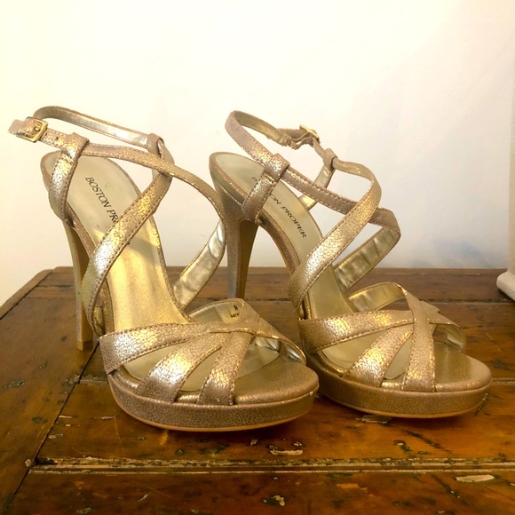 Boston Proper | Shoes | Champagne Gold Shimmer Strappy Heels | Poshmark